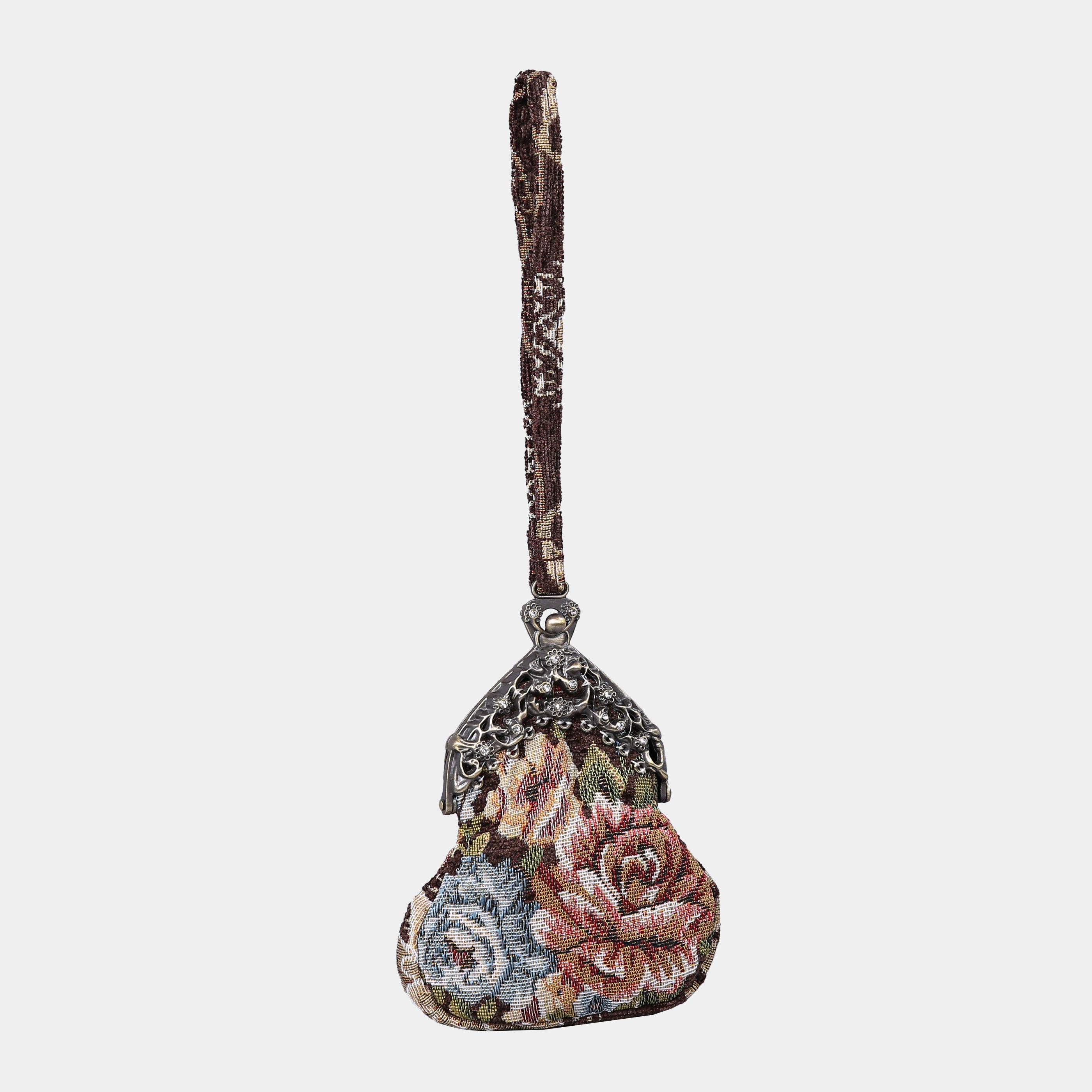 Floral Brown Chatelaine Purse Wristlet Bag Carpetbag of America