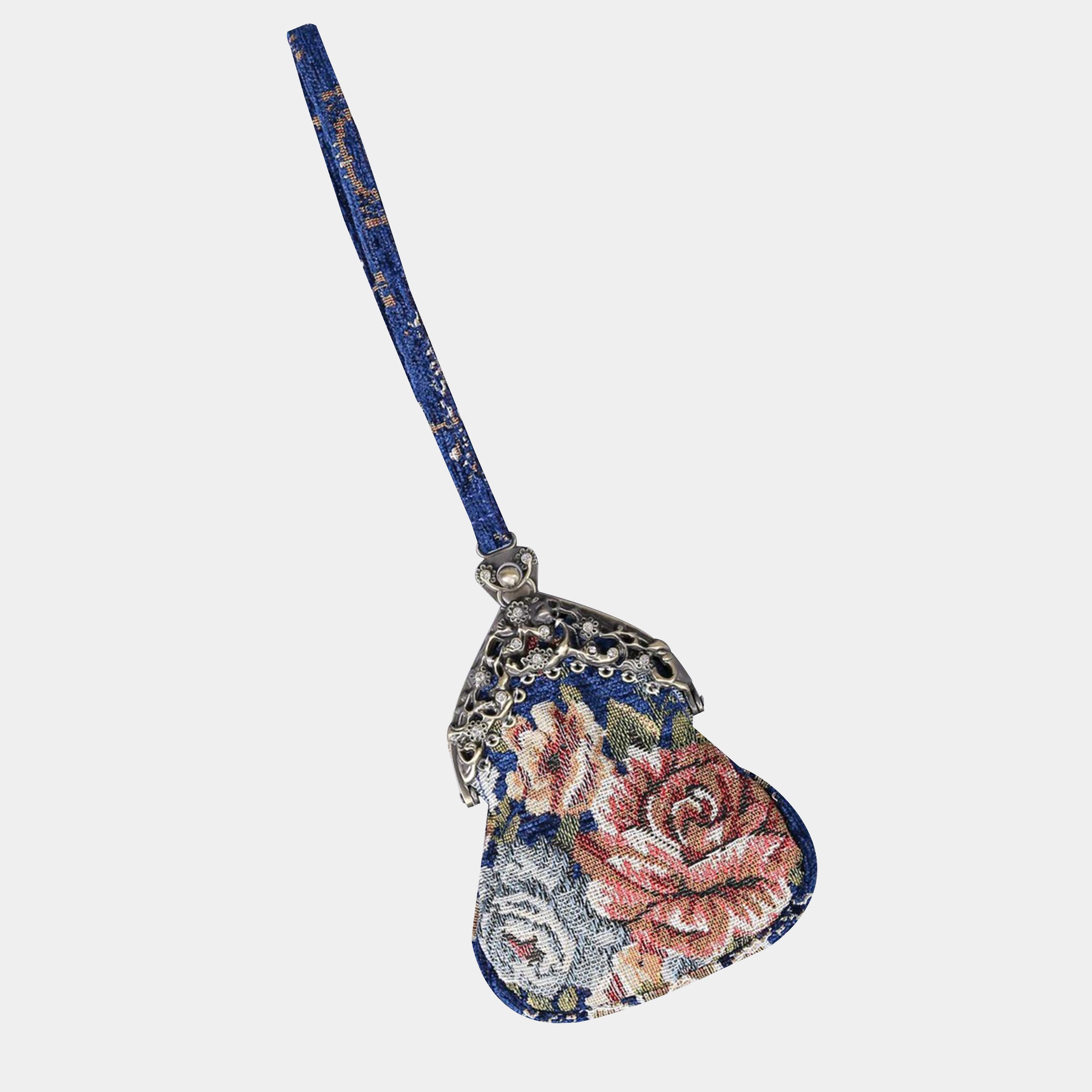 Floral Blue Chatelaine Purse Wristlet Bag Carpetbag of America