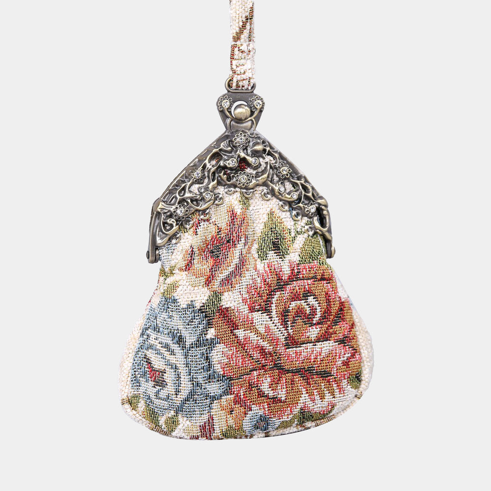 Floral Cream Chatelaine Purse Wristlet Bag Carpetbag of America