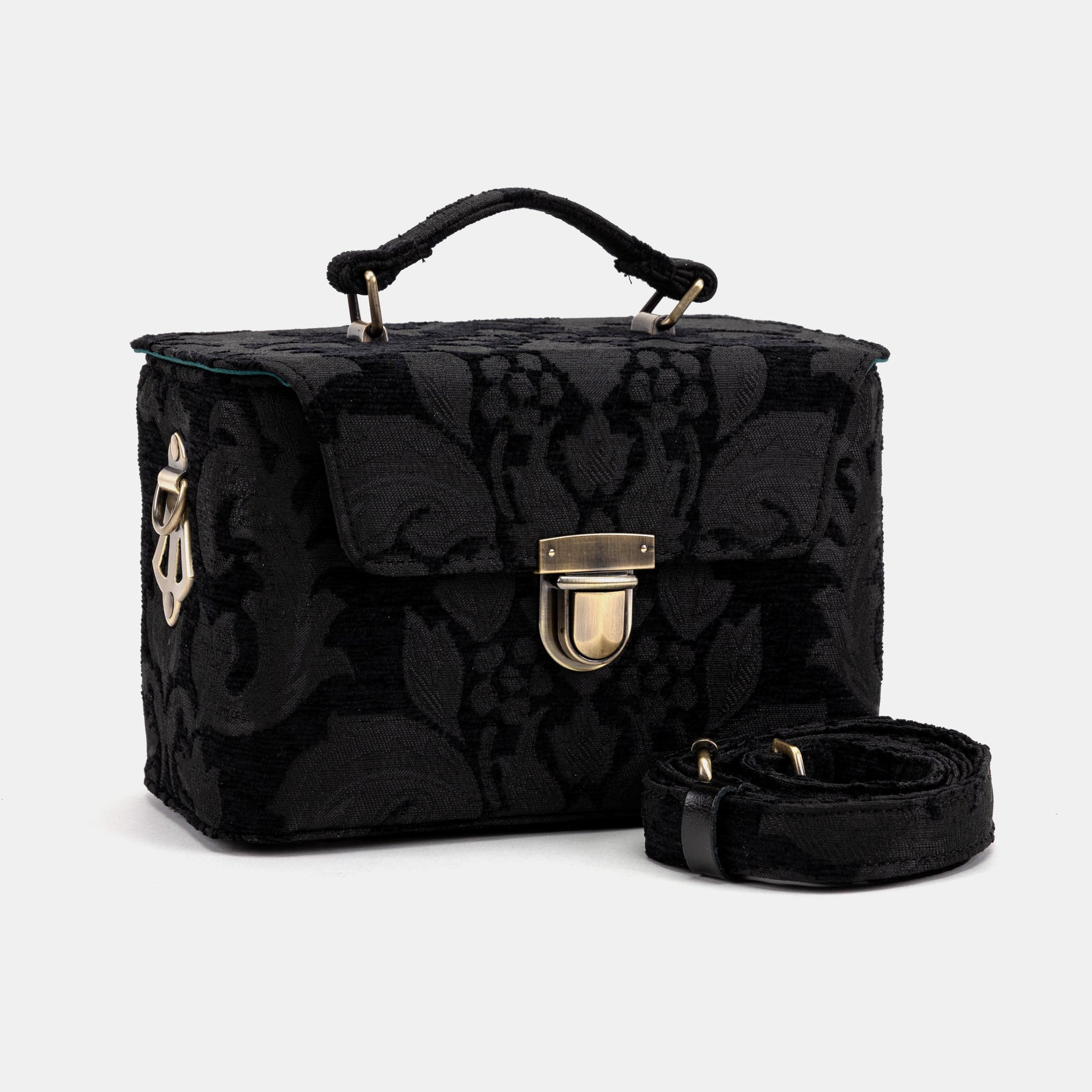 Clara Medium Train Case Purse in Victorian Blossom Black