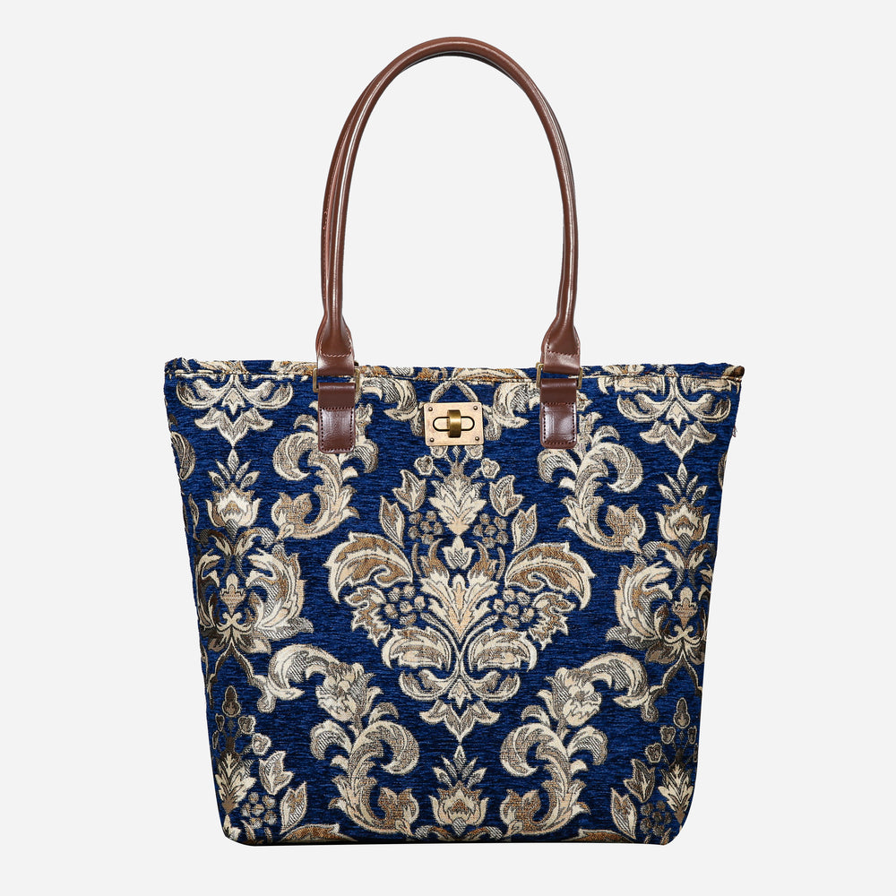 Victorian Blossom BLUE-GOLD Carpet Tote Shopper Carpetbag of America
