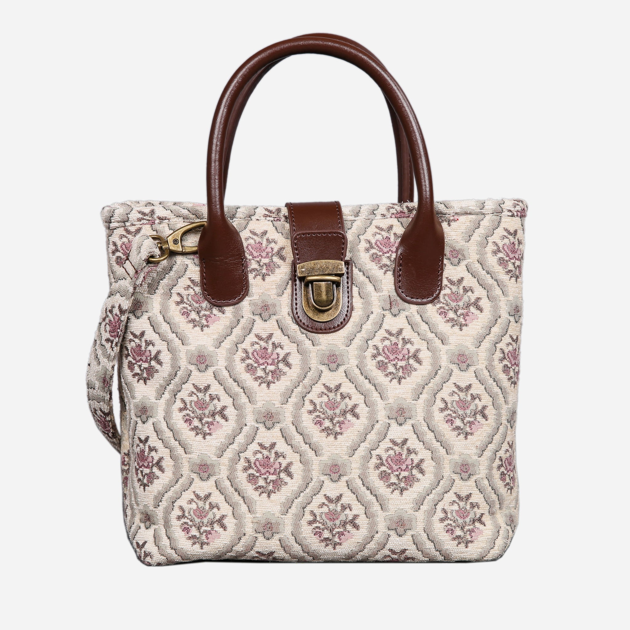 Traditional Cream Tuck Lock Carpet Satchel Carpetbag of America