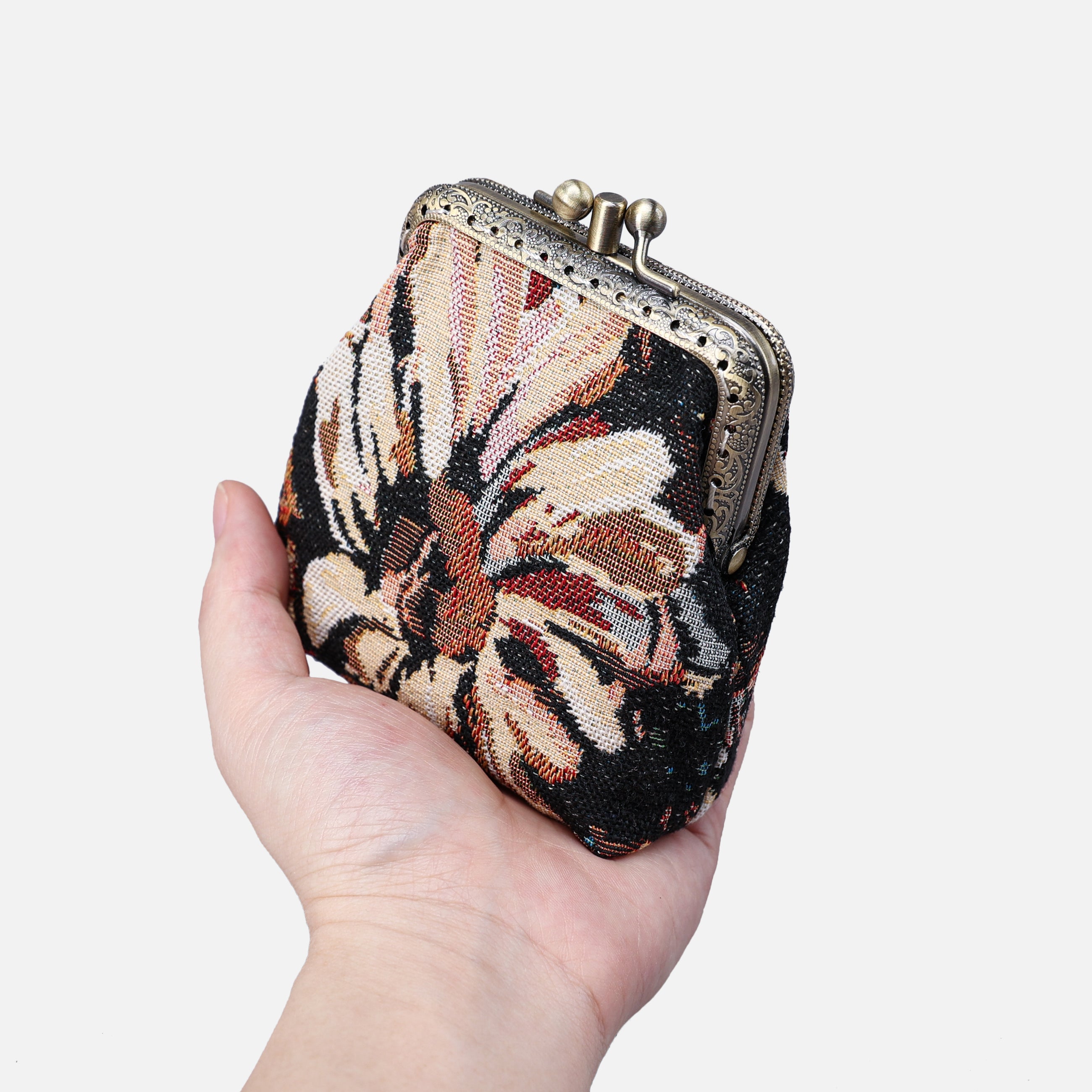 Daisy Black Double Kiss Clasp Coin Purse Carpetbag of America