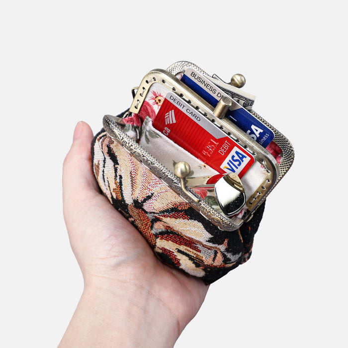 Daisy Black Double Kiss Clasp Coin Purse Carpetbag of America