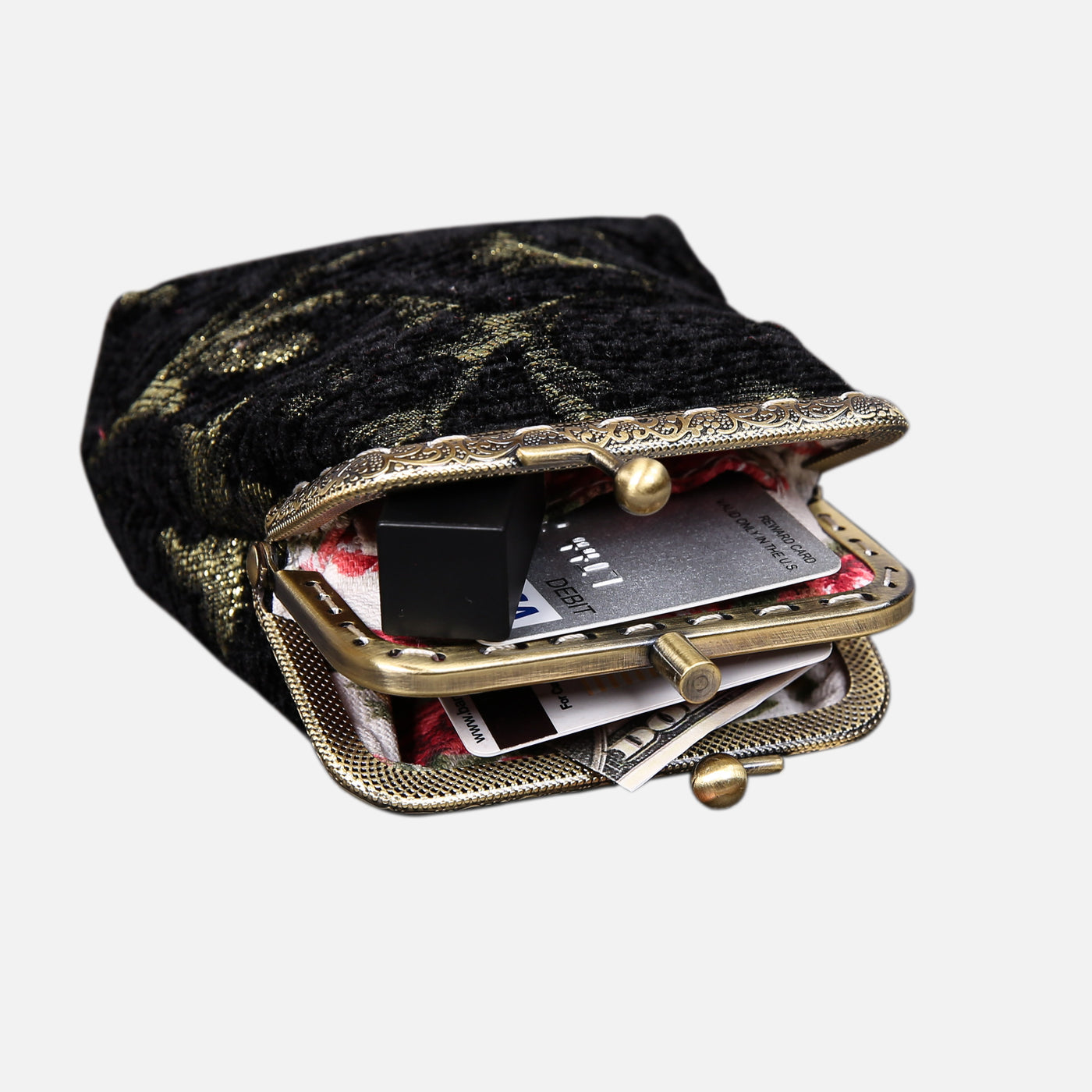 Coin Purse Double Kiss Clasp | Vintage Scroll Black