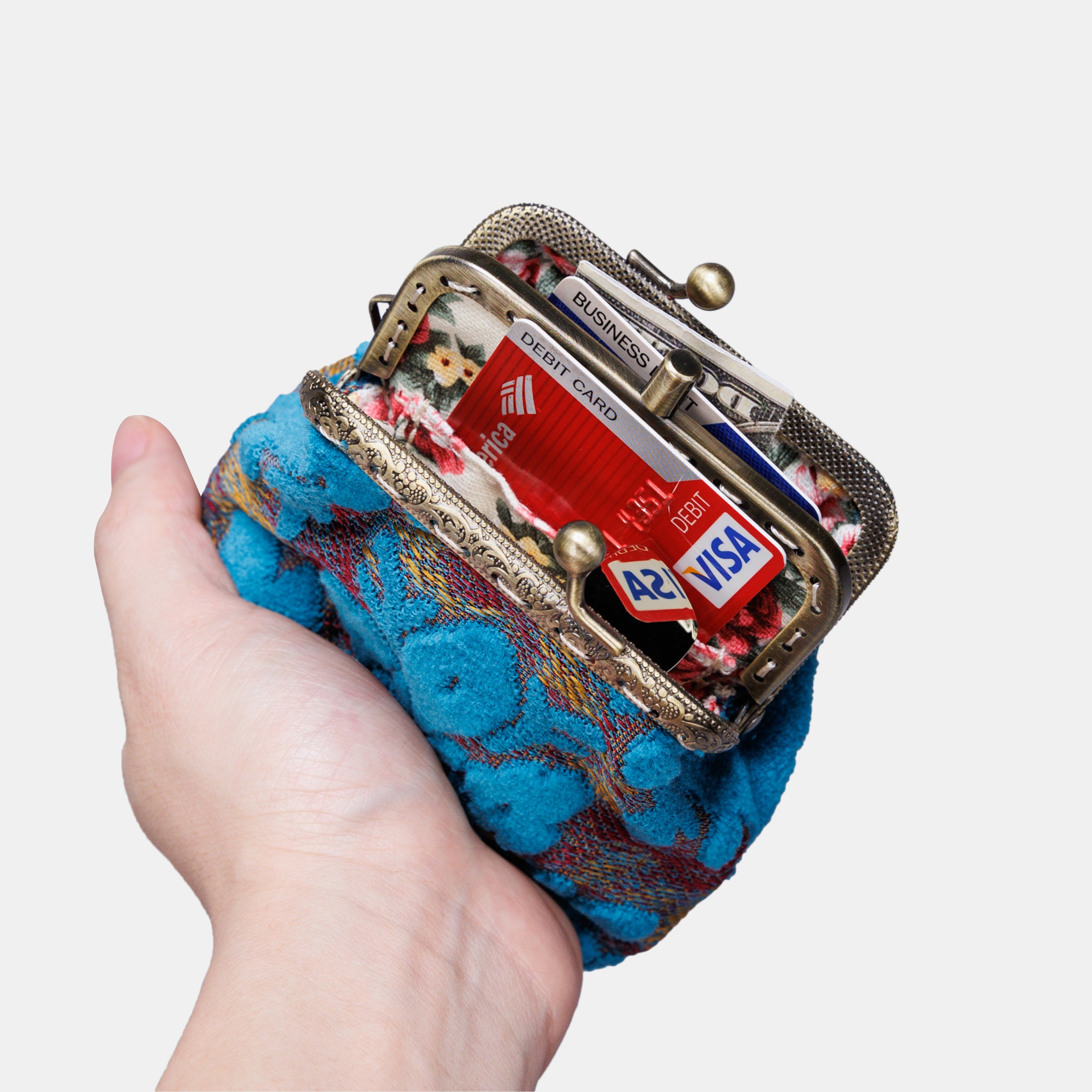 Burnout Velvet Aqua Blue | Coin Purse Double Kiss Clasp