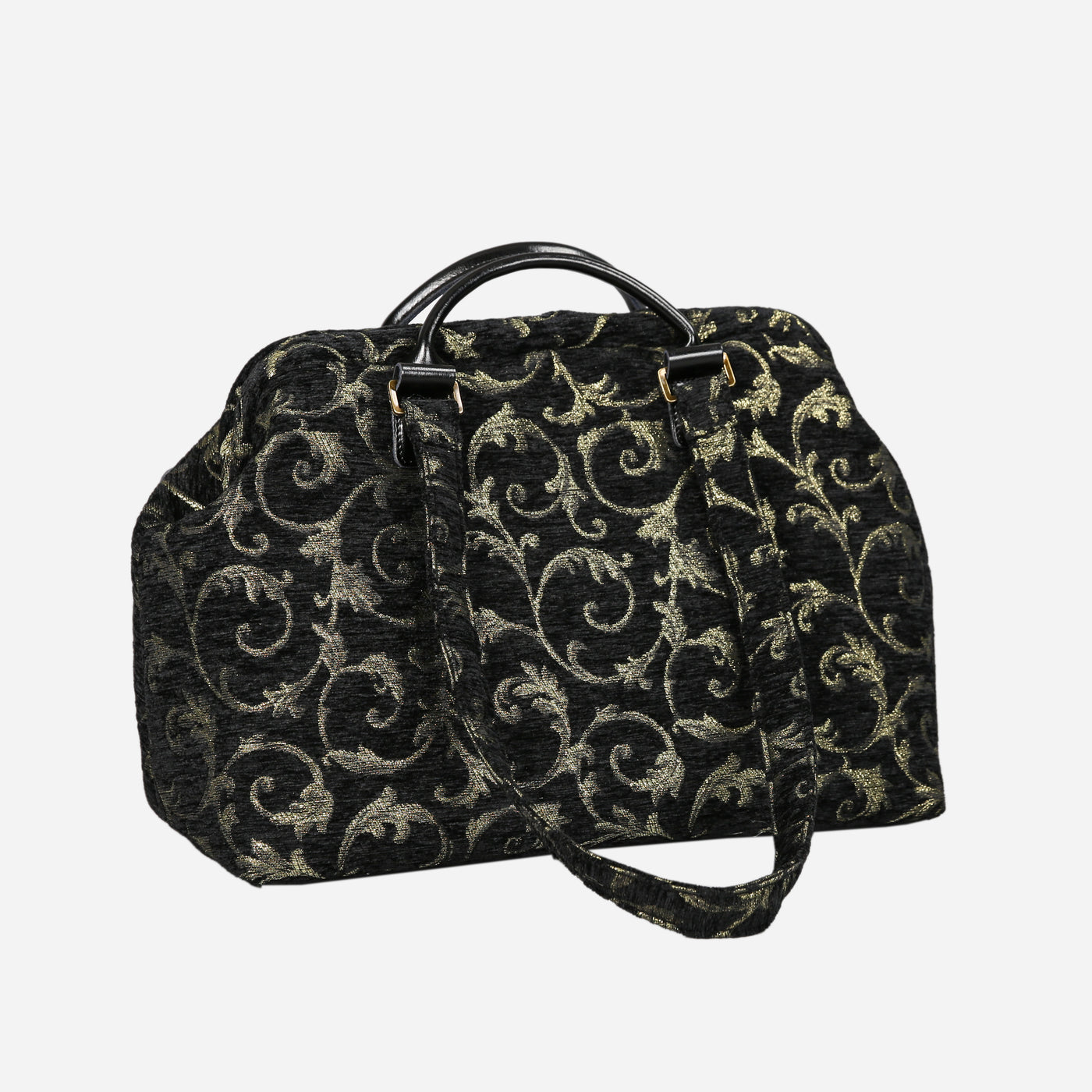Vintage Scroll Black Knitting Project Bag Carpetbag of America