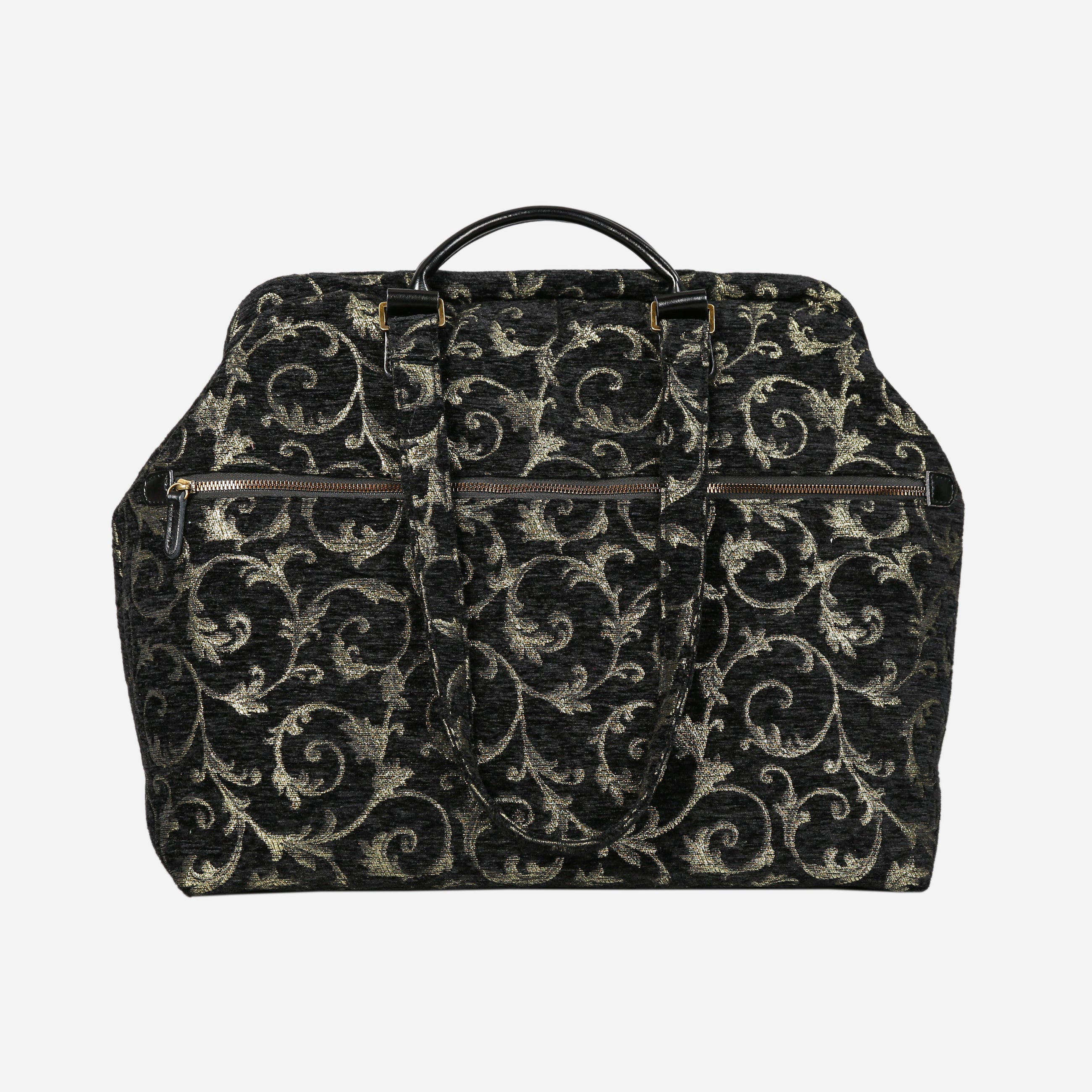 Vintage Scroll Black Knitting Project Bag Carpetbag of America