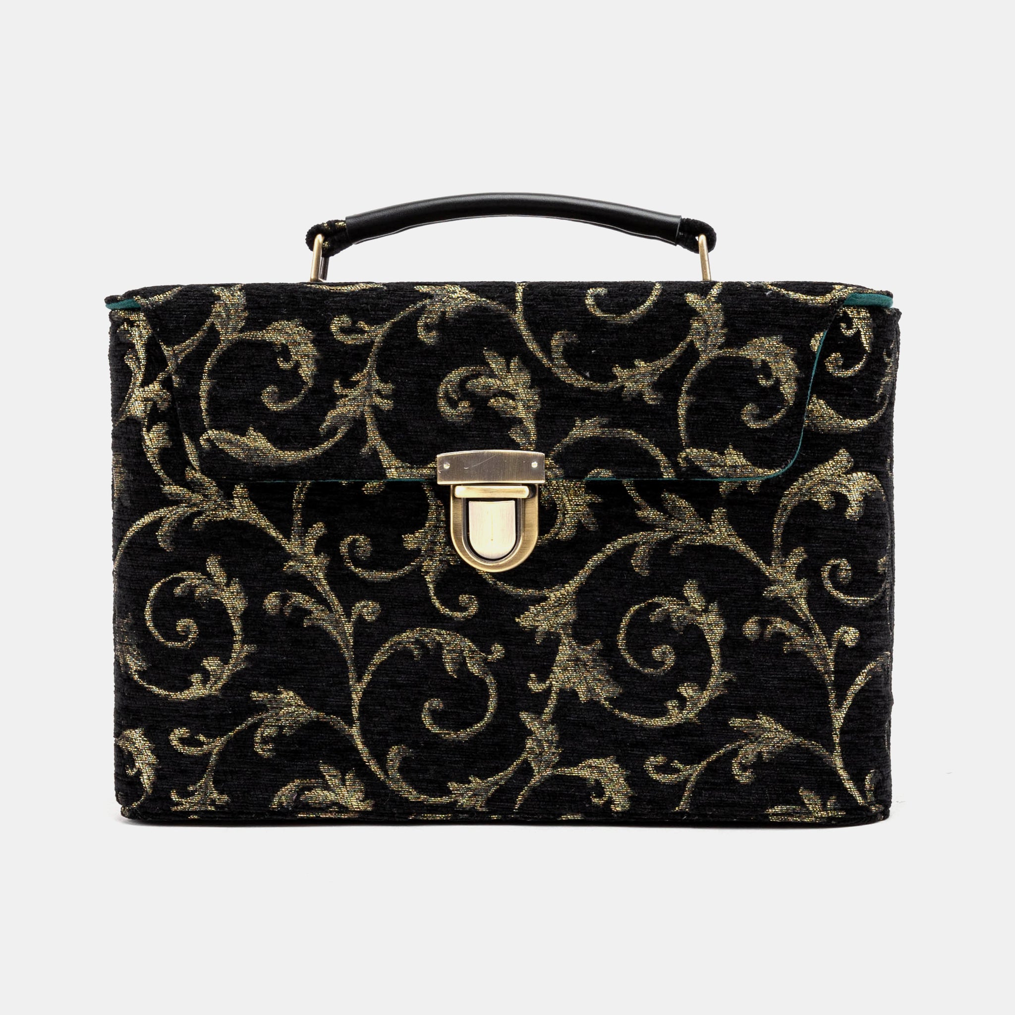 Josephine Large Train Case Purse | Vintage Scroll Black Green