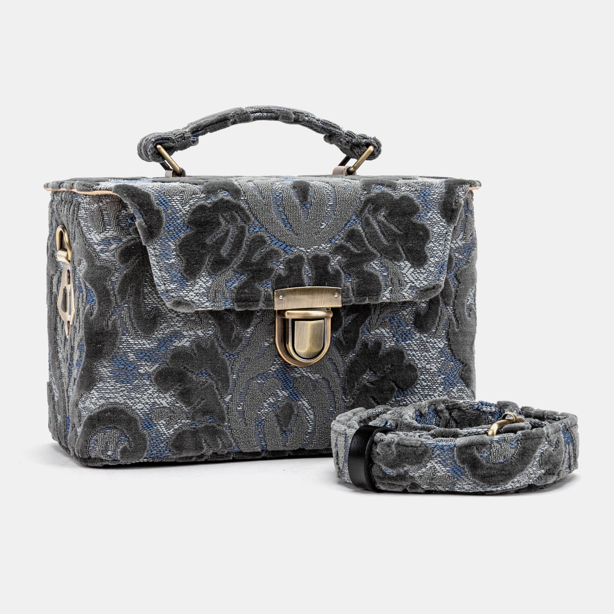 Clara Medium Train Case Purse | Burnout Velvet Steel Blue
