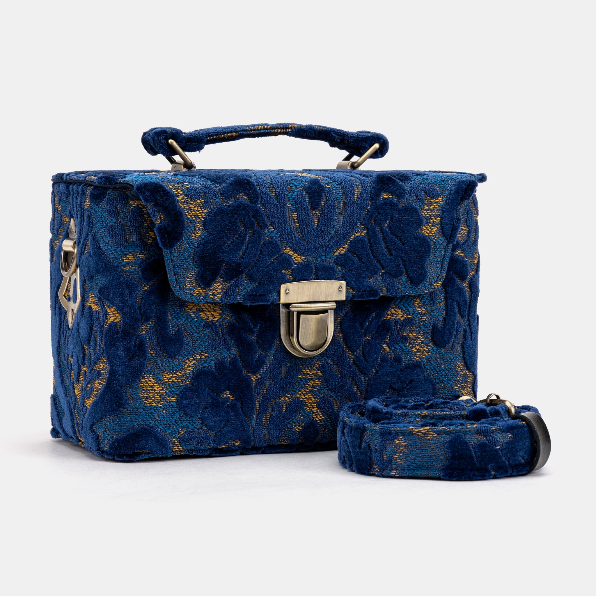 Clara Medium Train Case Purse | Burnout Velvet Navy