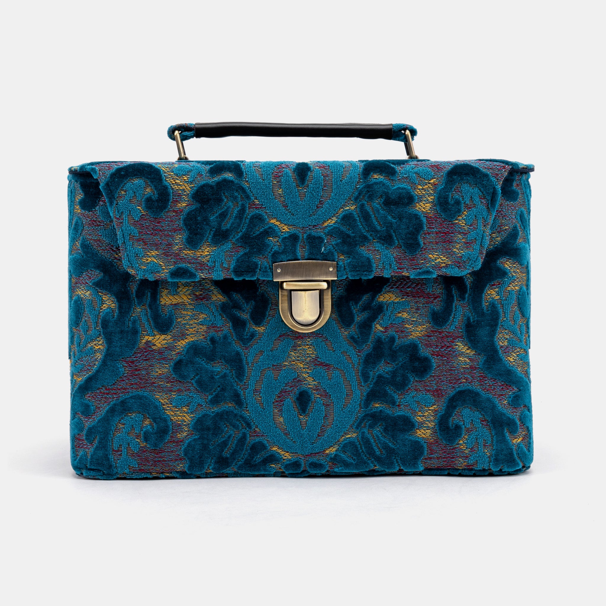 Josephine Large Train Case Purse | Burnout Velvet Aqua Blue