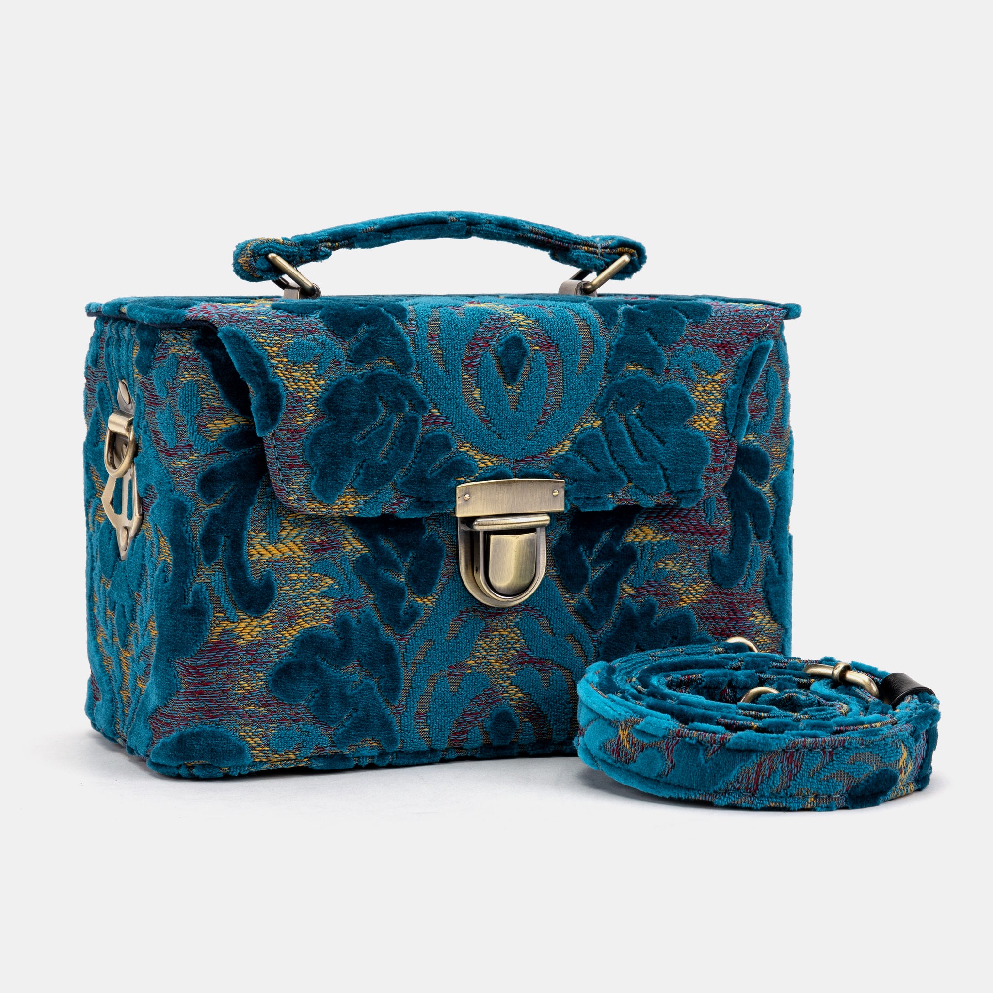 Clara Medium Train Case Purse | Burnout Velvet Aqua Blue