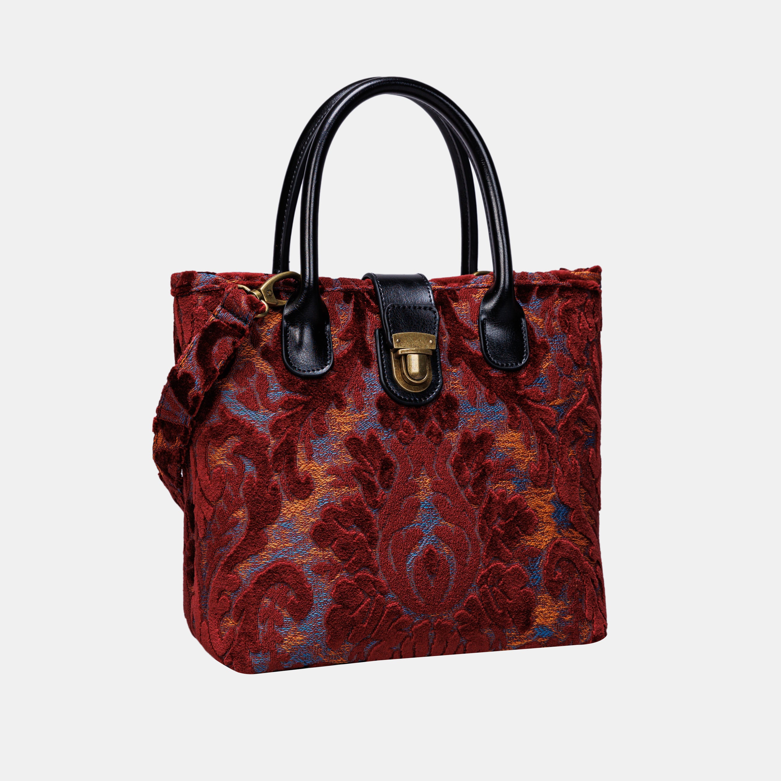 Burnout Velvet Wine | Tuck Lock Carpet Satchel Bag