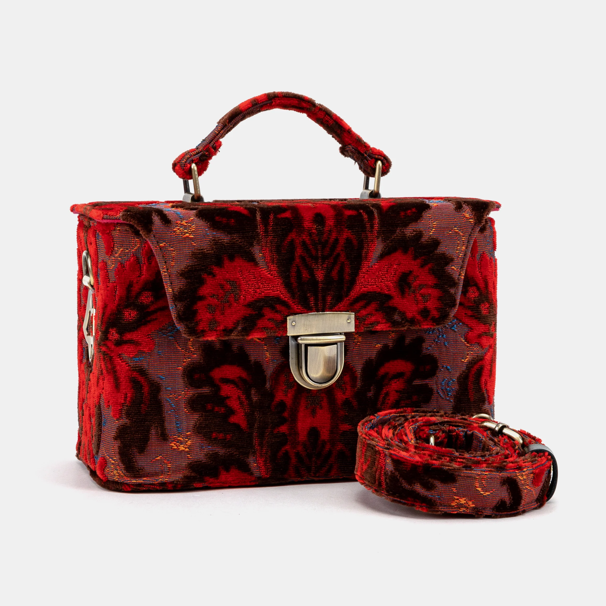 Clara Medium Train Case Purse | Burnout Velvet Revival Scarlet