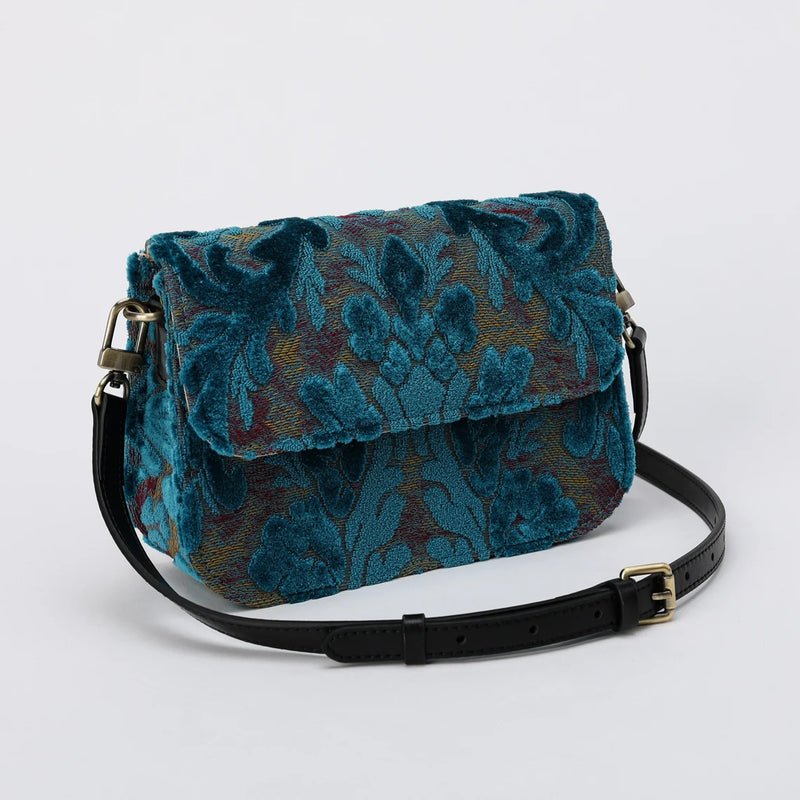 Burnout Velvet Aqua Blue Flap Crossbody Bag Carpetbag of America – MCW CARPETBAGS