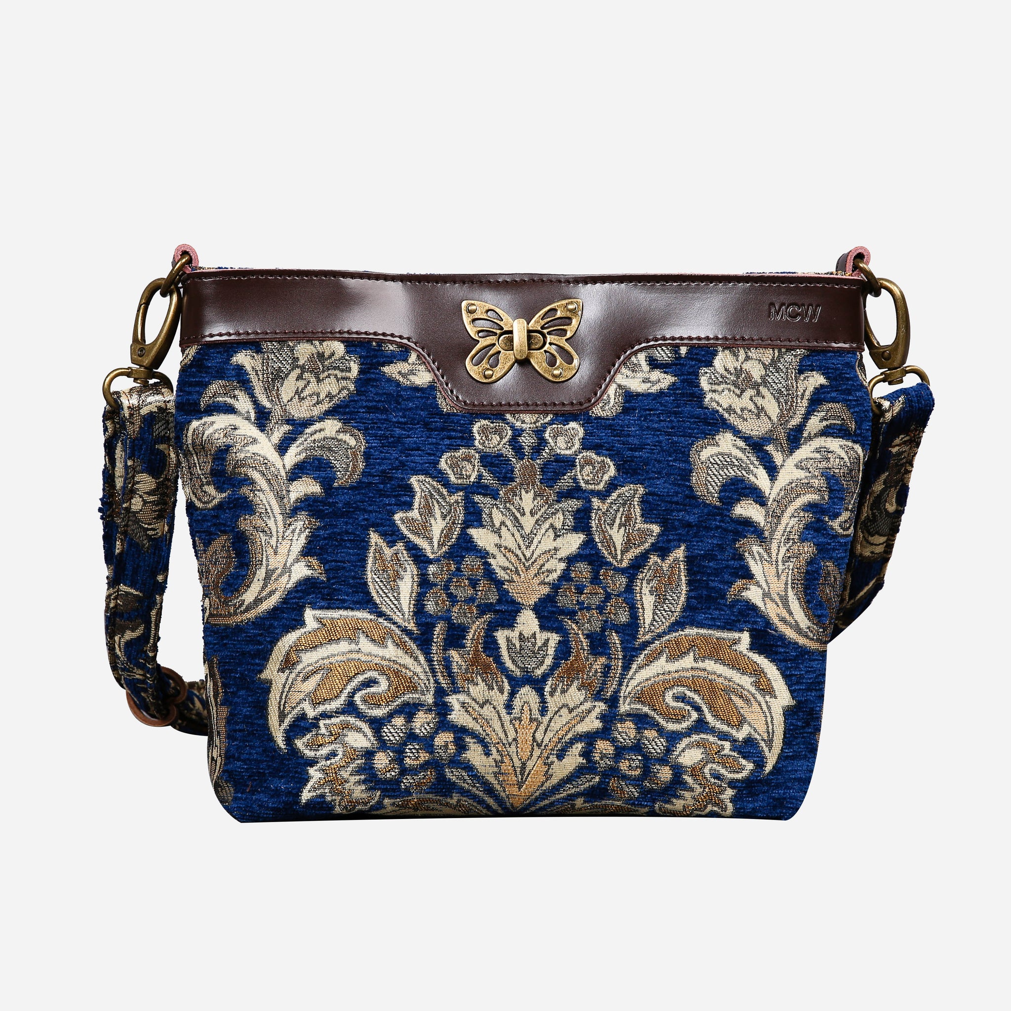 Victorian Blossom BLUE-GOLD Carpet Crossbody Bag Carpetbag of America